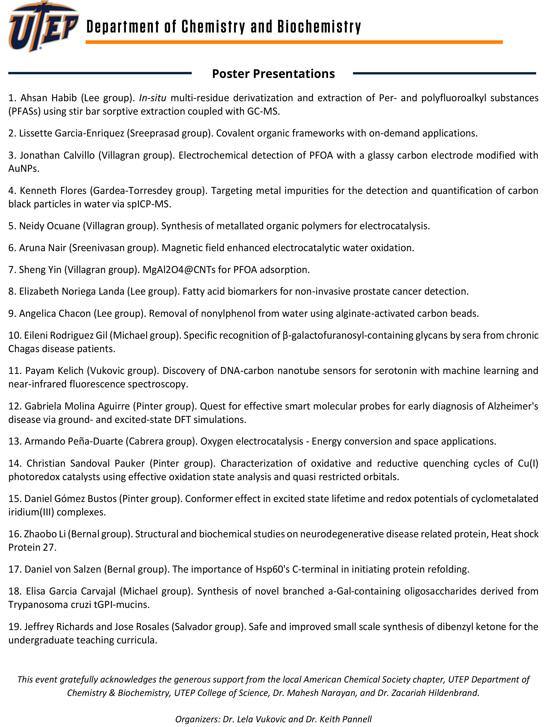 Upcoming Events | Chemistry and Biochemistry Department | UTEP